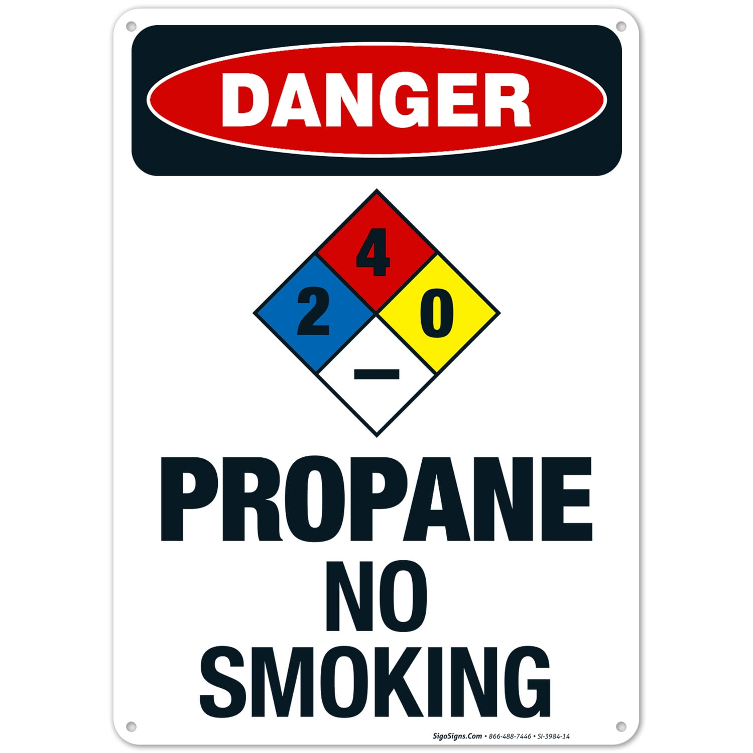 Propane No Smoking Sign, OSHA Danger Sign, - Walmart.com