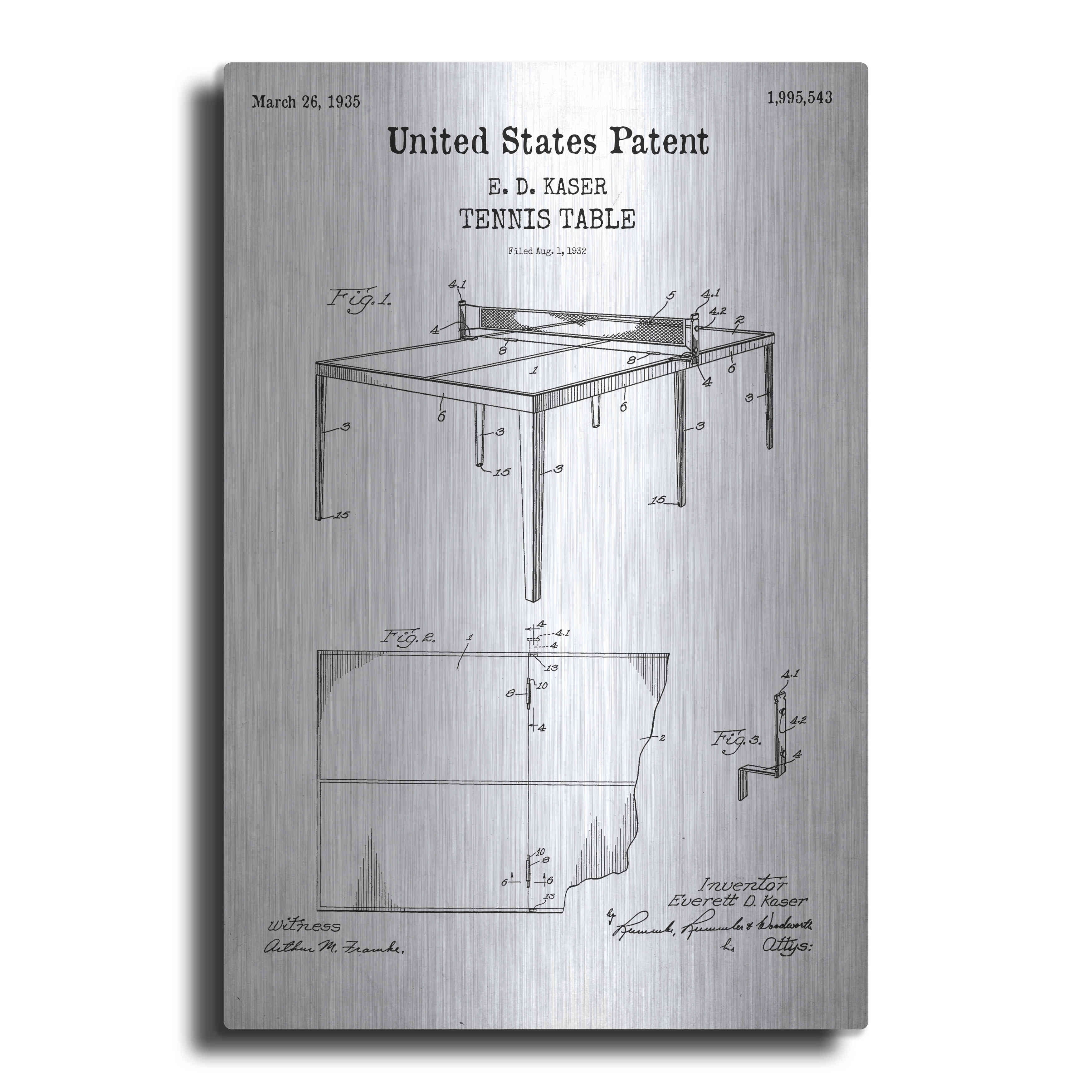 Luxe Metal Art 'Tennis Table Blueprint Patent White' Acrylic Glass Wall ...