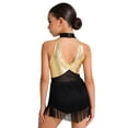 Aiihoo Kids Girls Jazz Fringed Leotard Dress Sparkly Sequins Cha-cha ...