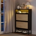 IKIFLY Black Rattan Shoe Cabinet with LED Light, Shoe Rack Cabinet with ...