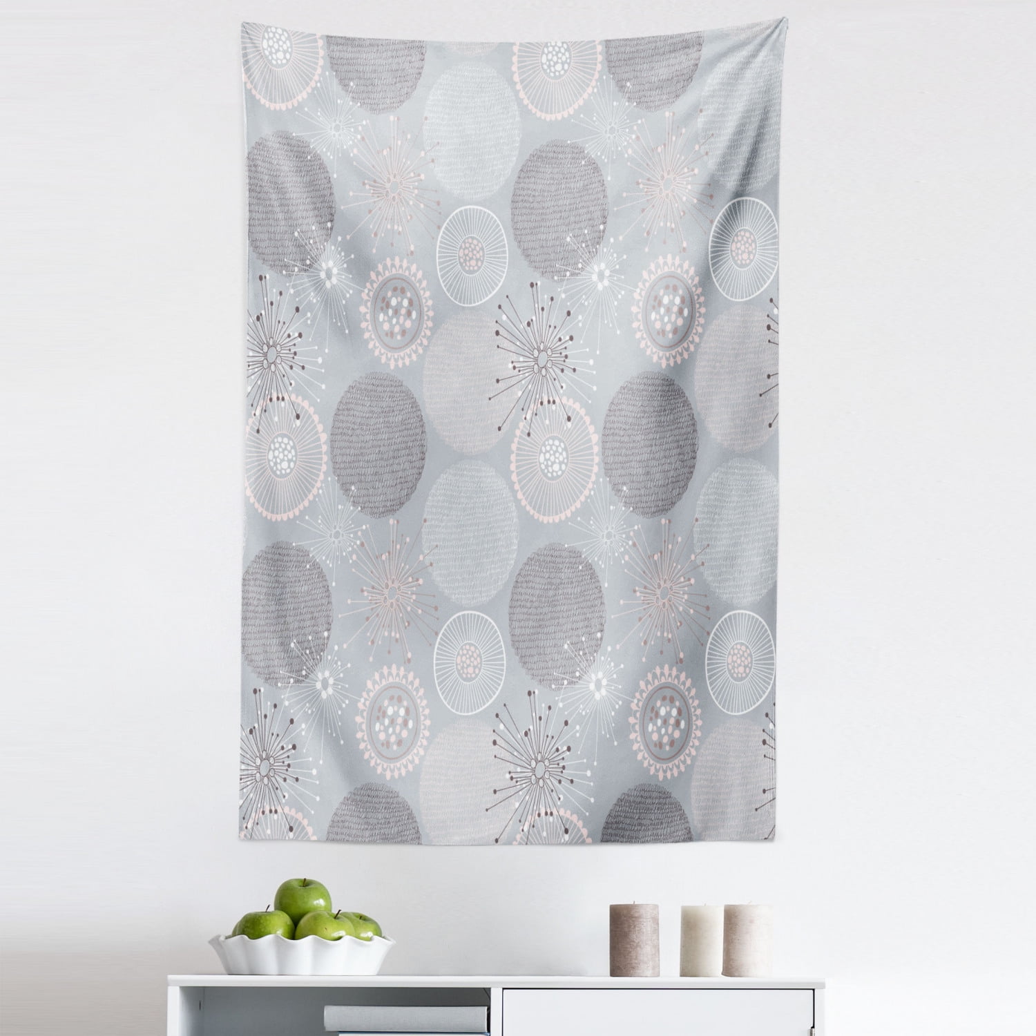 Abstract Tapestry, Circular Round Pastel Toned Lilac Flower Pattern ...