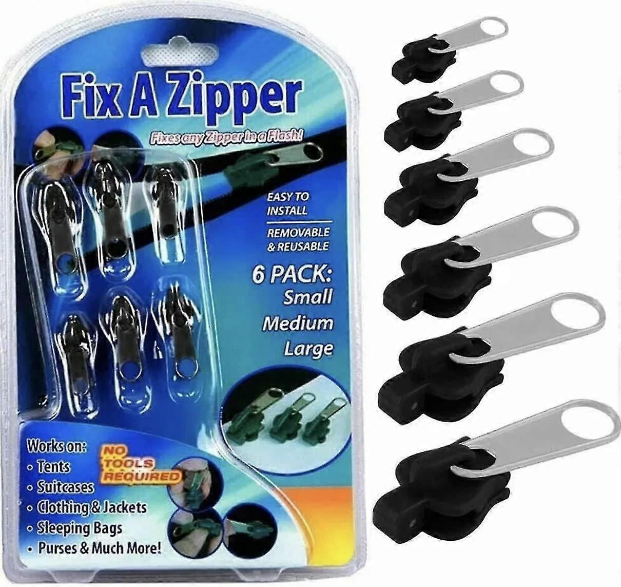 Fix A Zipper 6 Pack Zip Rescue Instant Repair Kit Replacement Black G ...