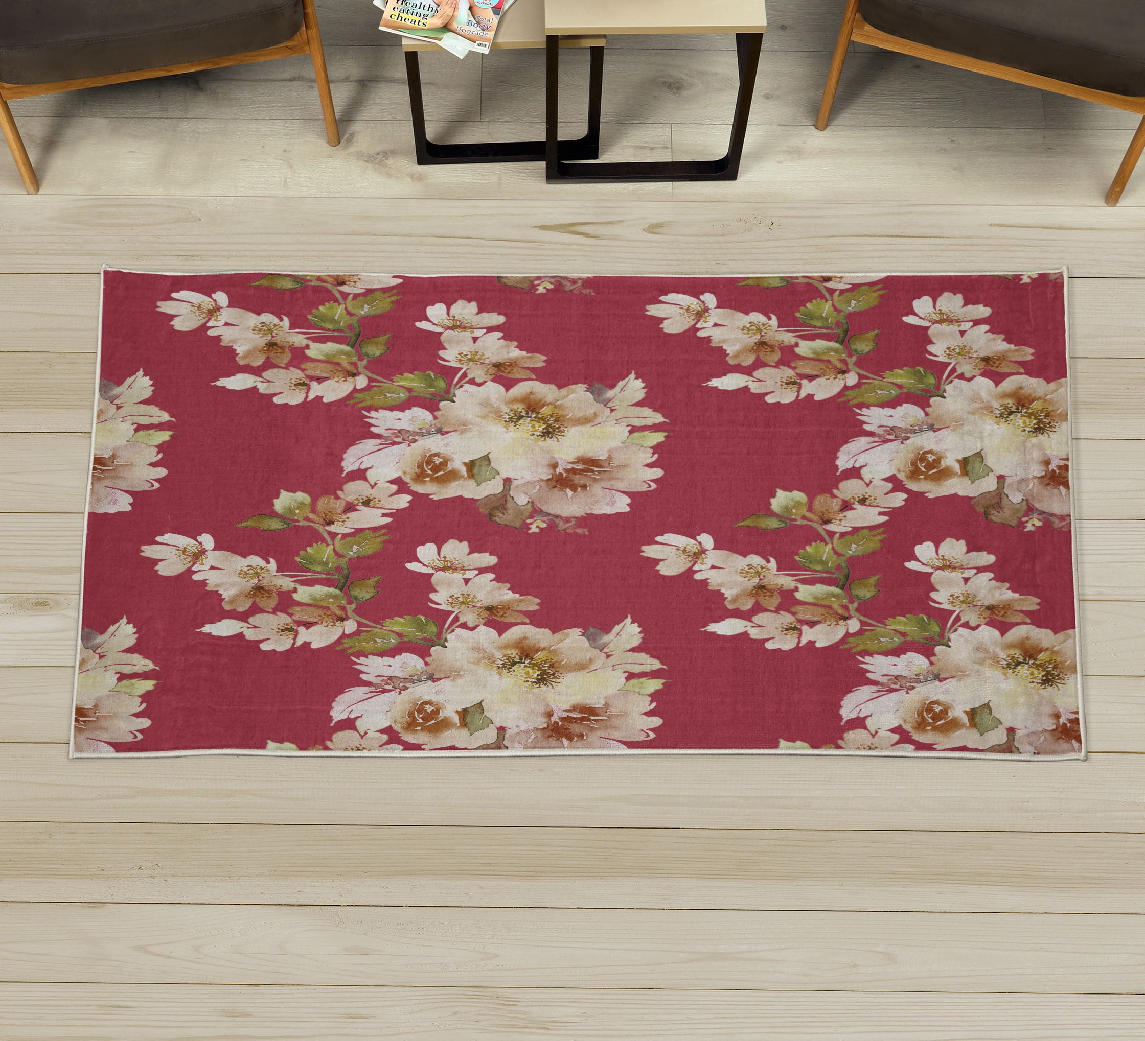 Floral Decorative Rug, Watercolor Shabby Form Nature Petals in Soft ...