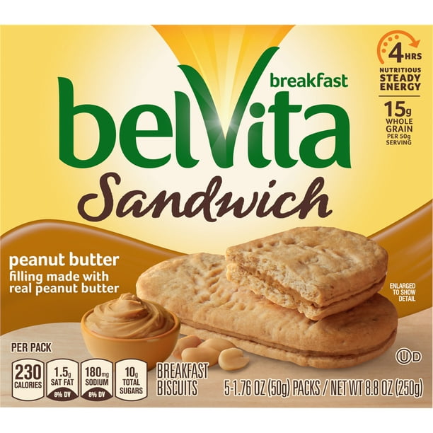 belVita Sandwich Peanut Butter Breakfast Biscuits, 5 Packs (2 ...
