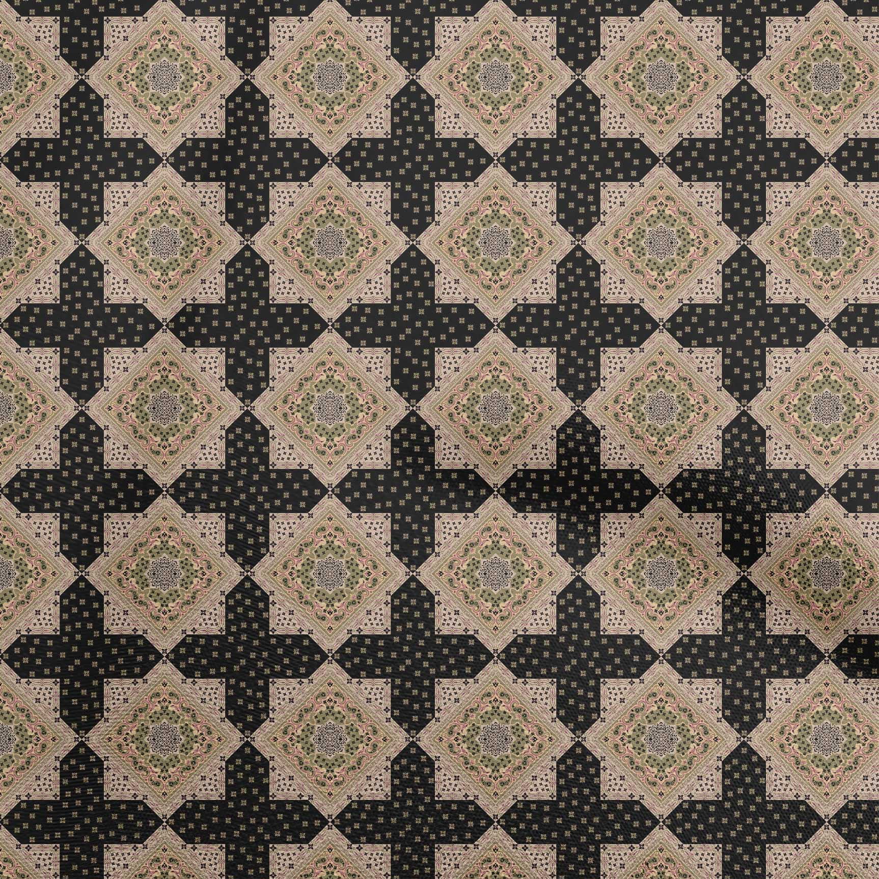 oneOone Cotton Flex Black Fabric Asian Block Sewing Material Print ...
