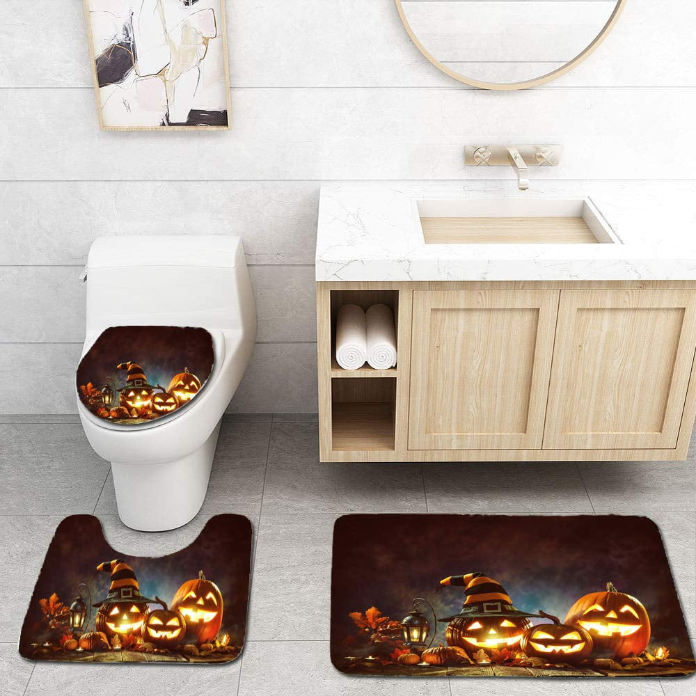 CHAPLLE Halloween Pumpkins 3 Piece Bathroom Rugs Set Bath Rug Contour ...