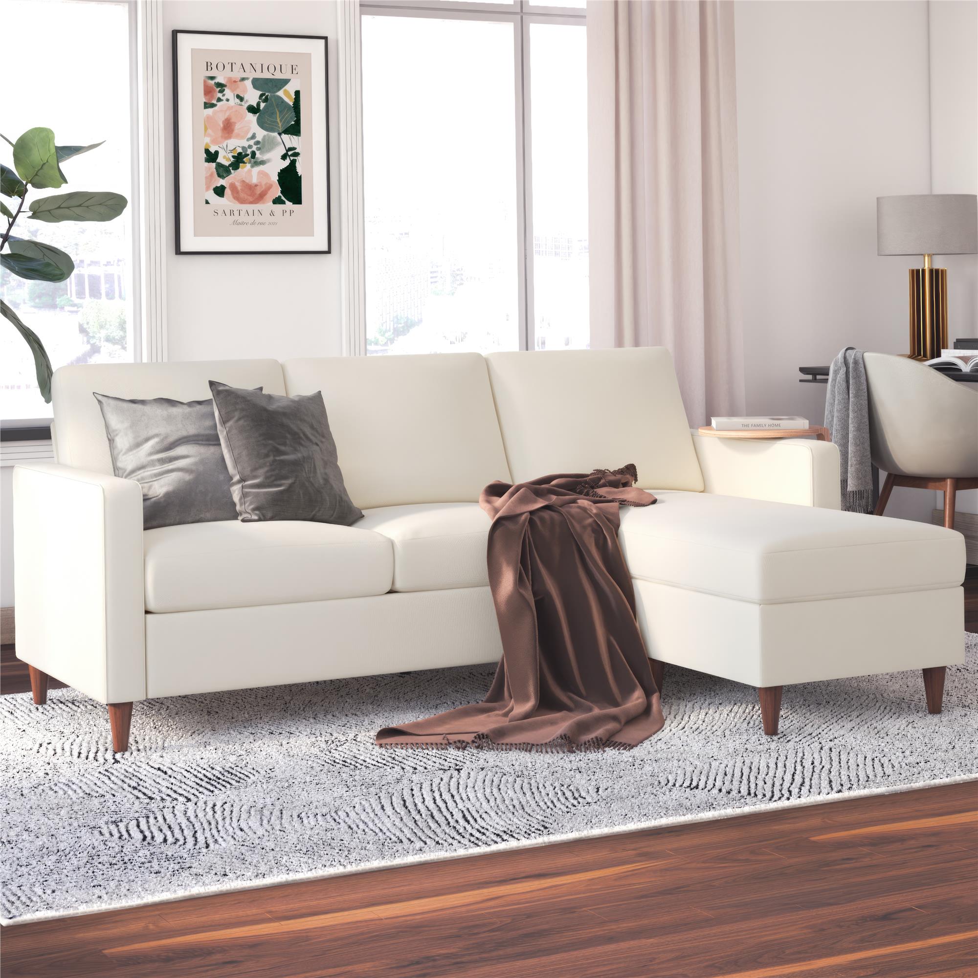 DHP Liah Reversible Sectional Sofa with Pocket Spring Cushions, Ivory ...