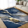 Abstract Washable Area Rug 8x10 Blue Ink Gold Foiling Ocean Waves ...
