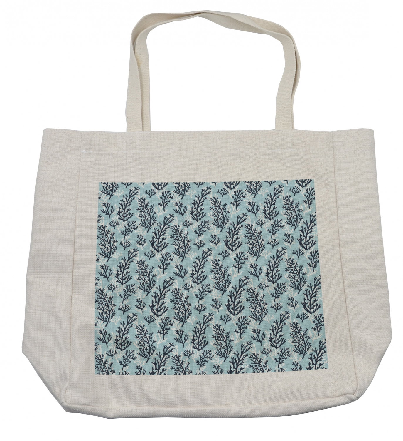 Blue and White Shopping Bag, Hand Drawn Style Ocean Themed Pattern with ...