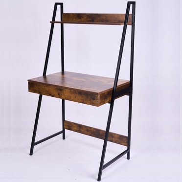 TMS Denton Vertical Metal Frame Ladder Desk, Walnut and Black Finish ...