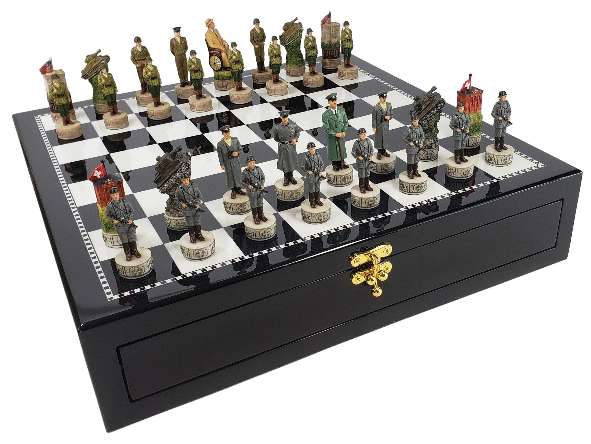 WW2 US vs GERMANY Chess Set With 17" Black and White Storage Board ...