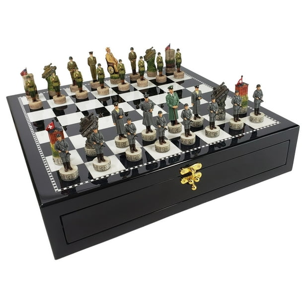 WW2 US vs GERMANY CHESS SET With 17" Black and White Storage Board ...