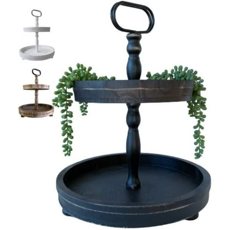 DECORIO Beautiful Farmhouse Distressed Two Tier Black Decorative Tray ...