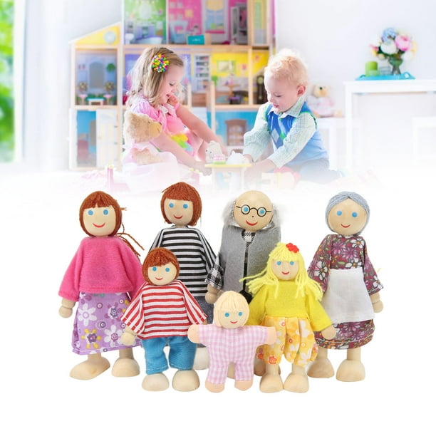 Wooden dolls house family with baby store