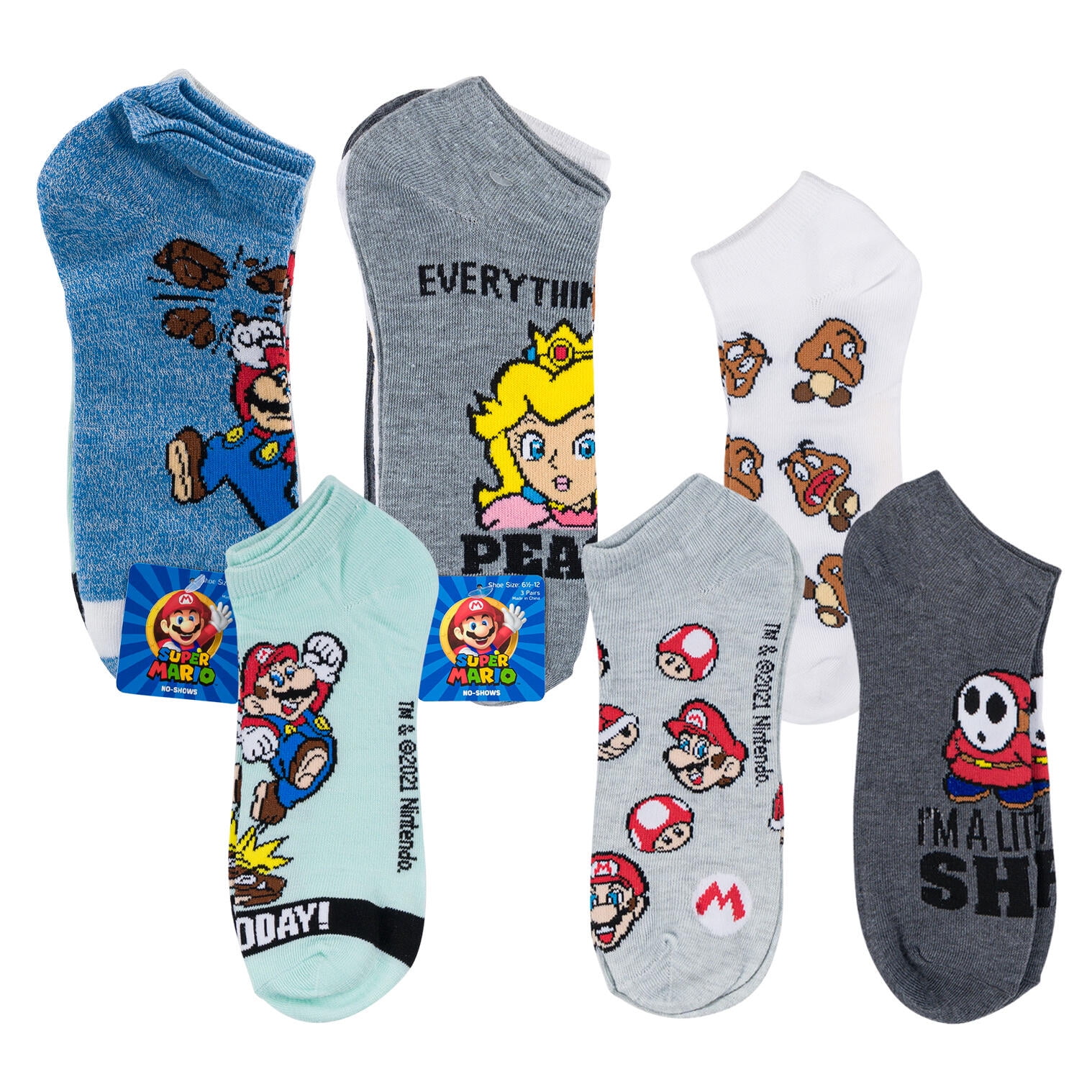 6 Pair Super Mario Mens Ankle Socks- 10-13 - Walmart.com