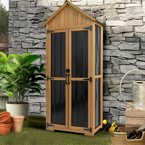 Lofka Lockable Outdoor Storage Cabinet, Wooden Garden Shed with Shelves ...