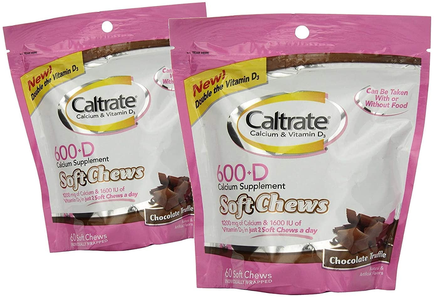 2 Pack - Caltrate Calcium - Vitamin D Soft Chews Chocolate Truffle 60 ...