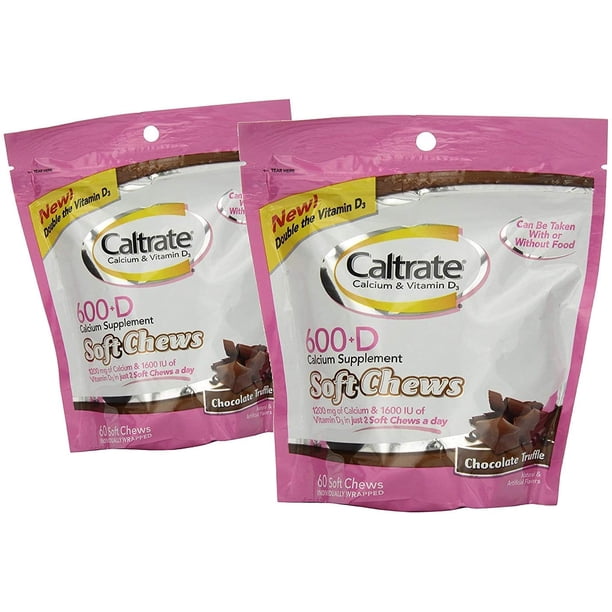 2 Pack - Caltrate Calcium - Vitamin D Soft Chews Chocolate Truffle 60 ...