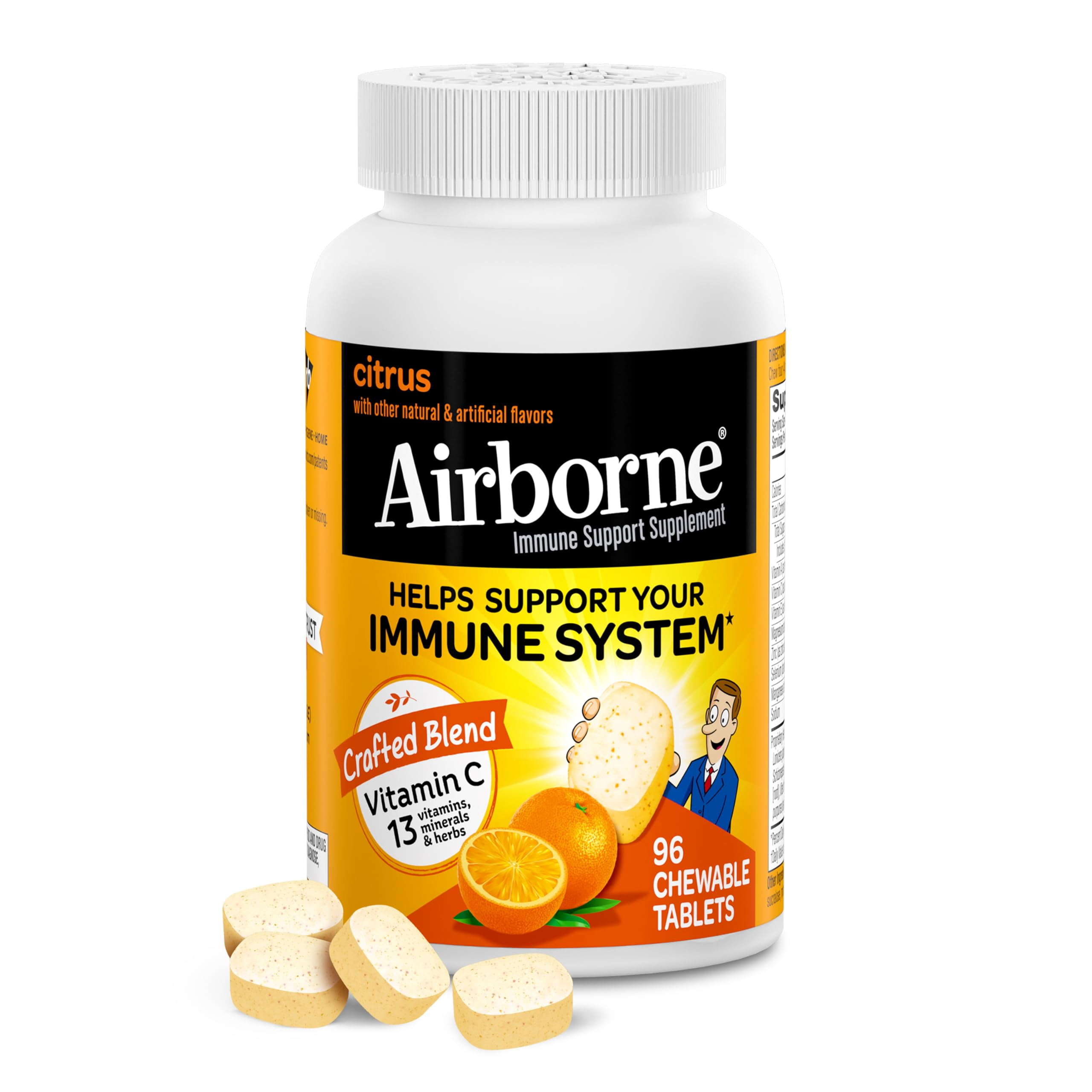 Suplemento Airborne en tabletas masticables de 1000 mg con zinc, 96% de ...