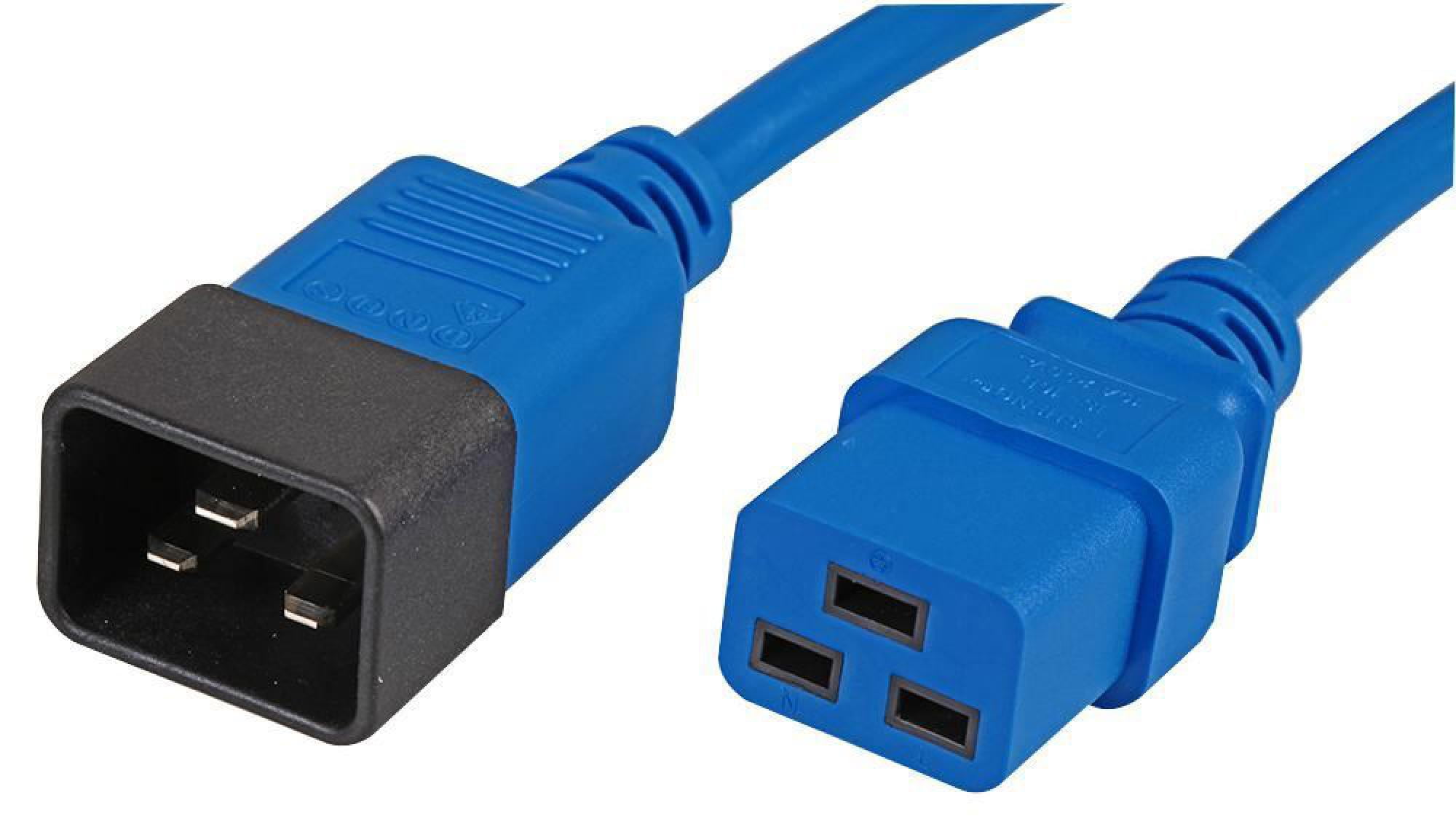 PRO ELEC - IEC Male C20 to Female C19 Extension Lead, Blue, 3m, 16A ...