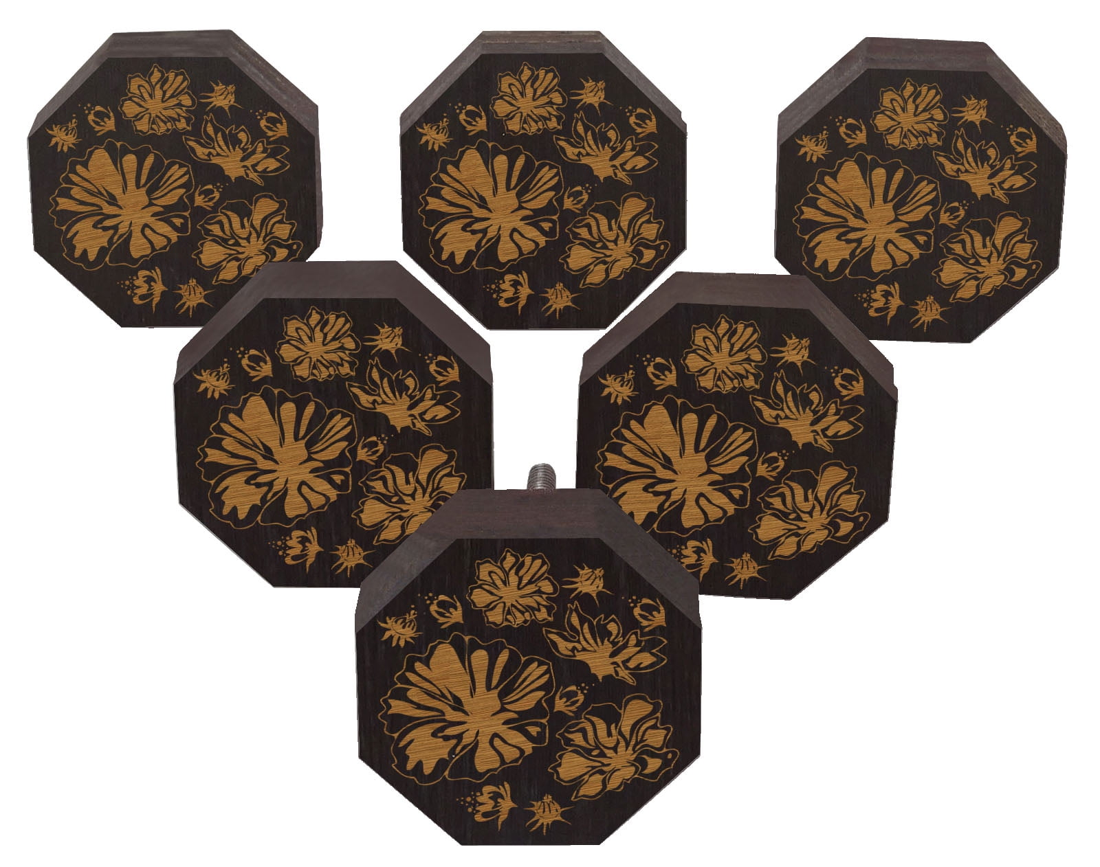 IBA Indianbeautifulart Brown Engraved Knobs 10 Pc Furniture Wooden ...