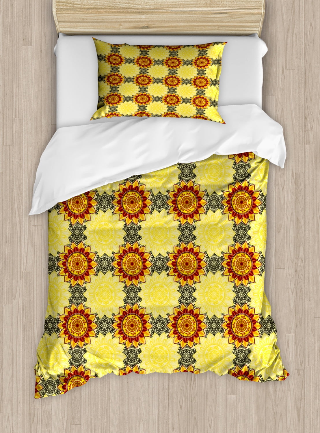 Mandala Duvet Cover Set Twin Size Vibrant Yellow Mandala With Asian