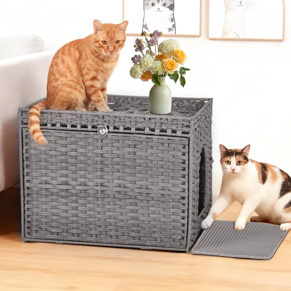 Hidden Cat Litter Box Enclosure Furniture, Handwoven Rattan Cats Litter ...