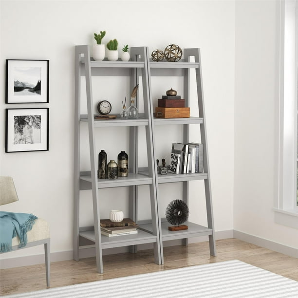 Ameriwood Home Hayes 4 Shelf Ladder Bookcase Bundle, Dove Gray ...