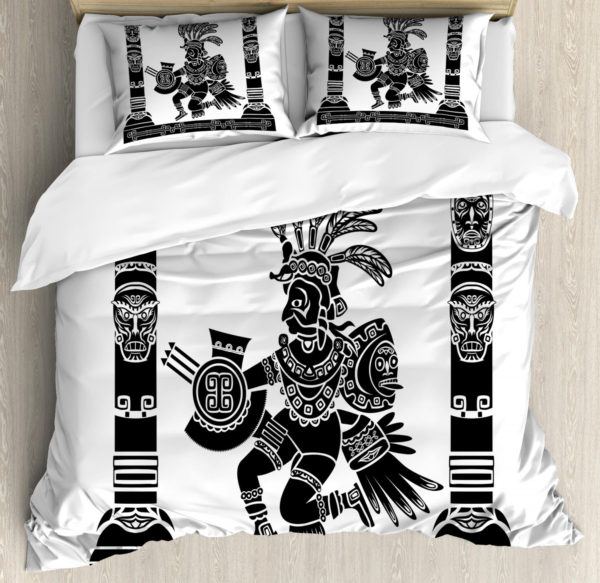 Aztec Duvet Cover Set, Tribal Quetzalcoatl Mayan Symbol of Wind and ...