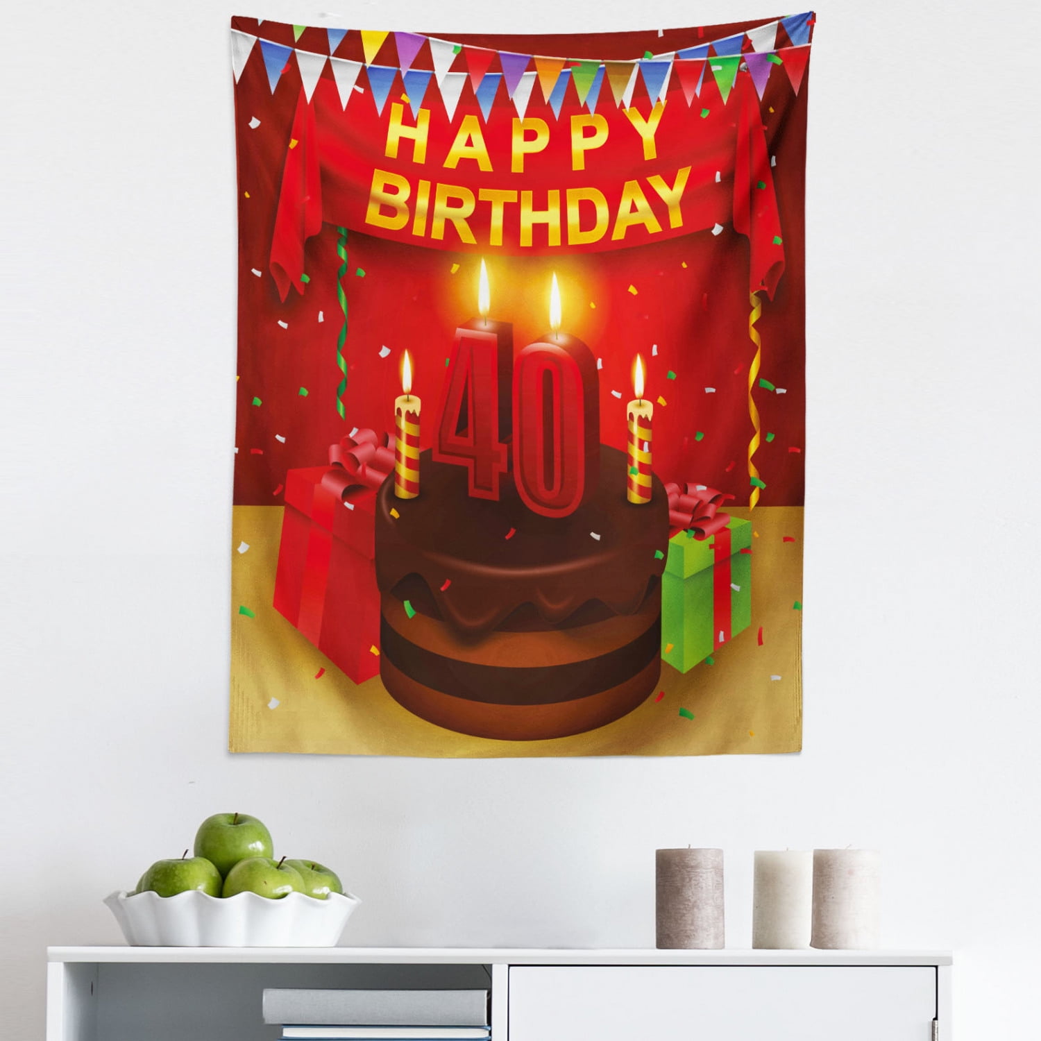 40th Birthday Tapestry, Party Set up with the Flags Chocolate Cake ...