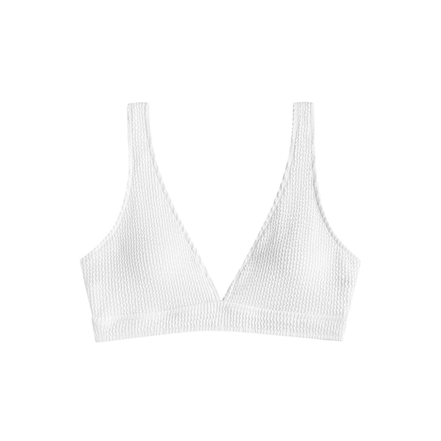 ZAFUL Women Swimwear Sexy Top Wave Textured Plunge Bikini Top White S ...