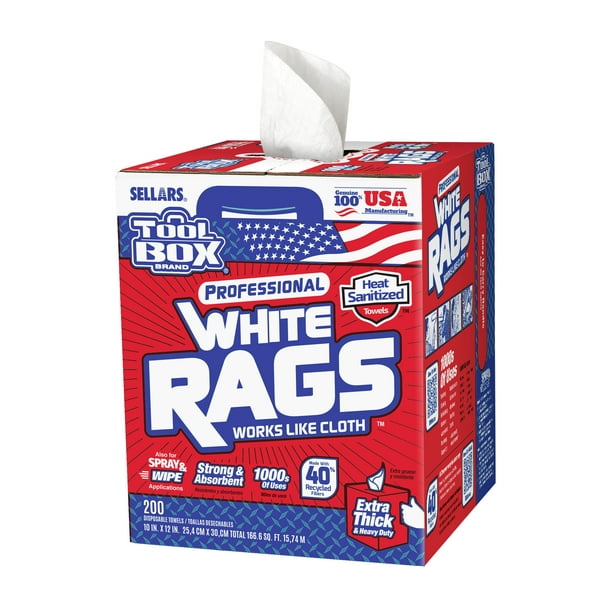 ToolBox Brand Professional White Shop Rags, 1 Box (200 Sheets Per Box ...