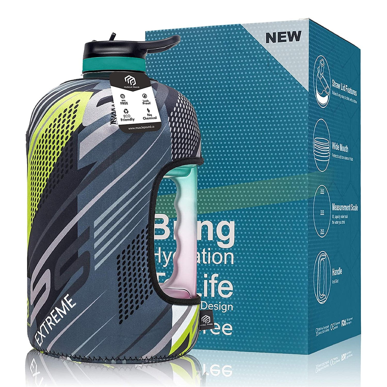 MUSCLE POUND 1 Gallon Water Bottle, BPA Free Water Bottle Hydration ...