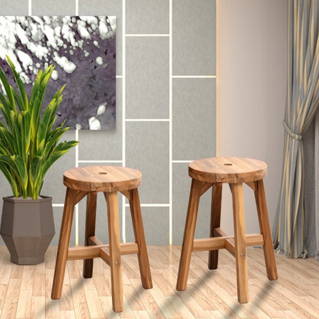 Kumji Acacia Wood Stools Set of 2, 17.70" Seat Height, Rustic Style ...