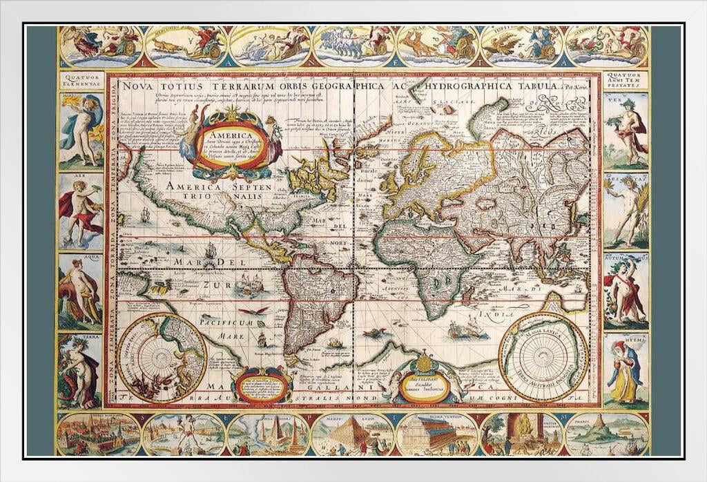 Antique World Map Discovery of America 1492 Latin Text Orbis ...