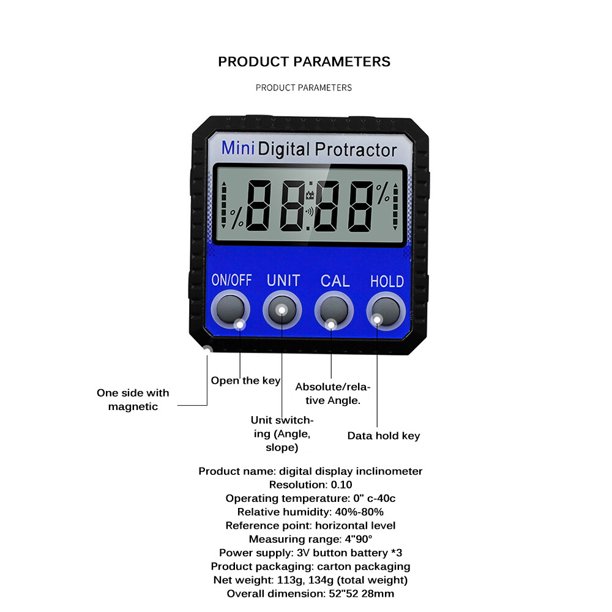 Precision Blue Digital Protractor Inclinometer Water Proof Level Box ...