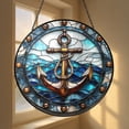 Anchor Wheel Stained Glass Suncatcher Window Hanging, Nautical Ocean ...