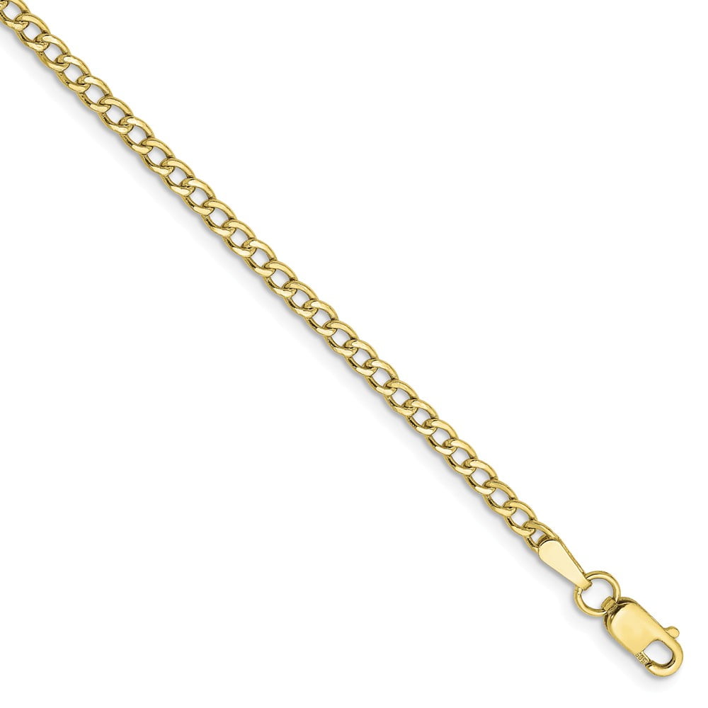 10k Yellow Gold 2.5mm Curb Cuban Link Chain Bracelet - with Secure ...
