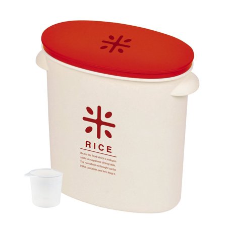 made in Japan Rice bin 5kg Red With measuring cup Rice Leave in the bag ...