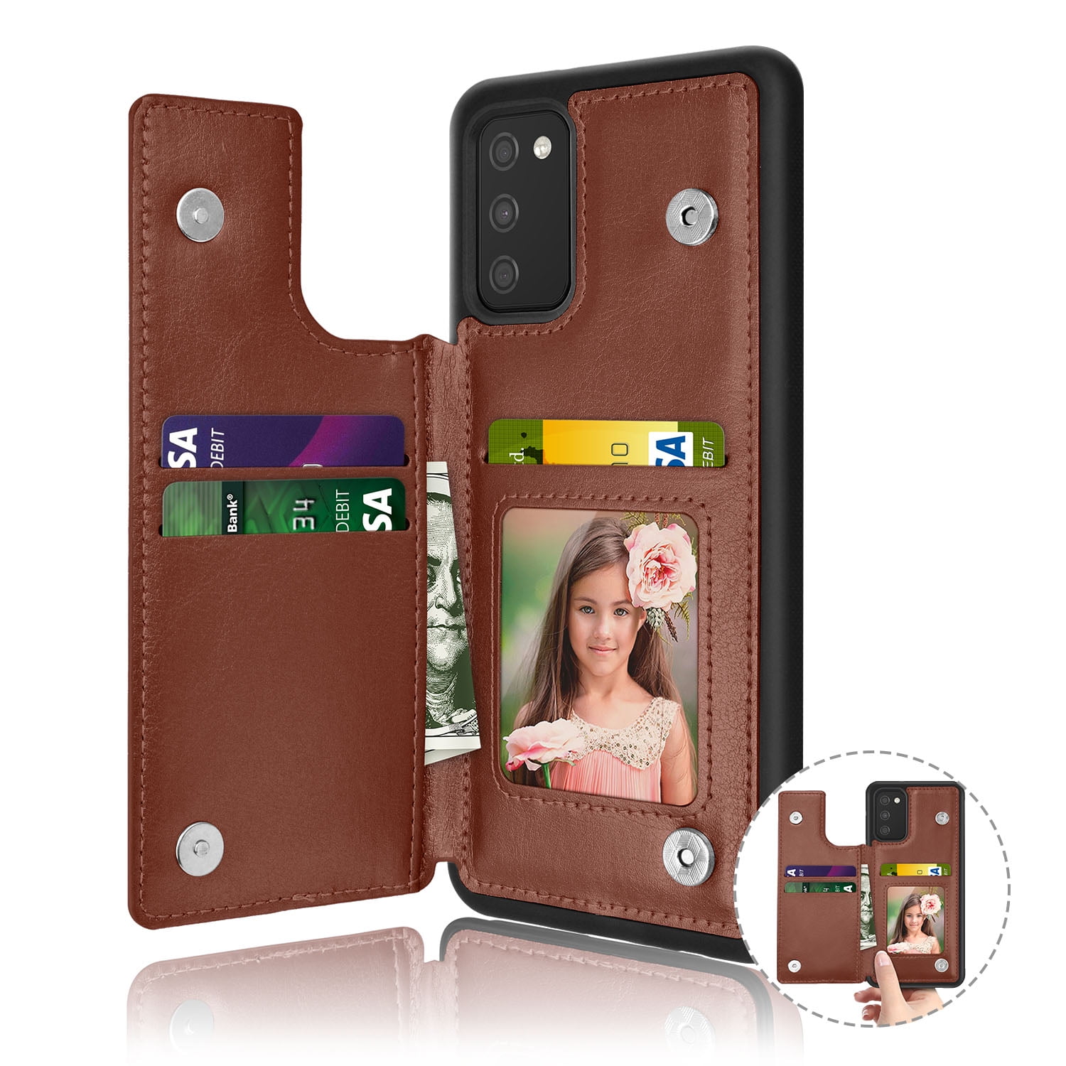EBIZCITY Galaxy A03s Wallet Case, PU Leather Flip Cover with Card Holder, Kickstand, Shockproof ...