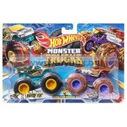 Hot Wheels Die-Cast Monster Trucks 1:64 Scale Demolition Doubles, Motosaurus vs Mega Wrex ...
