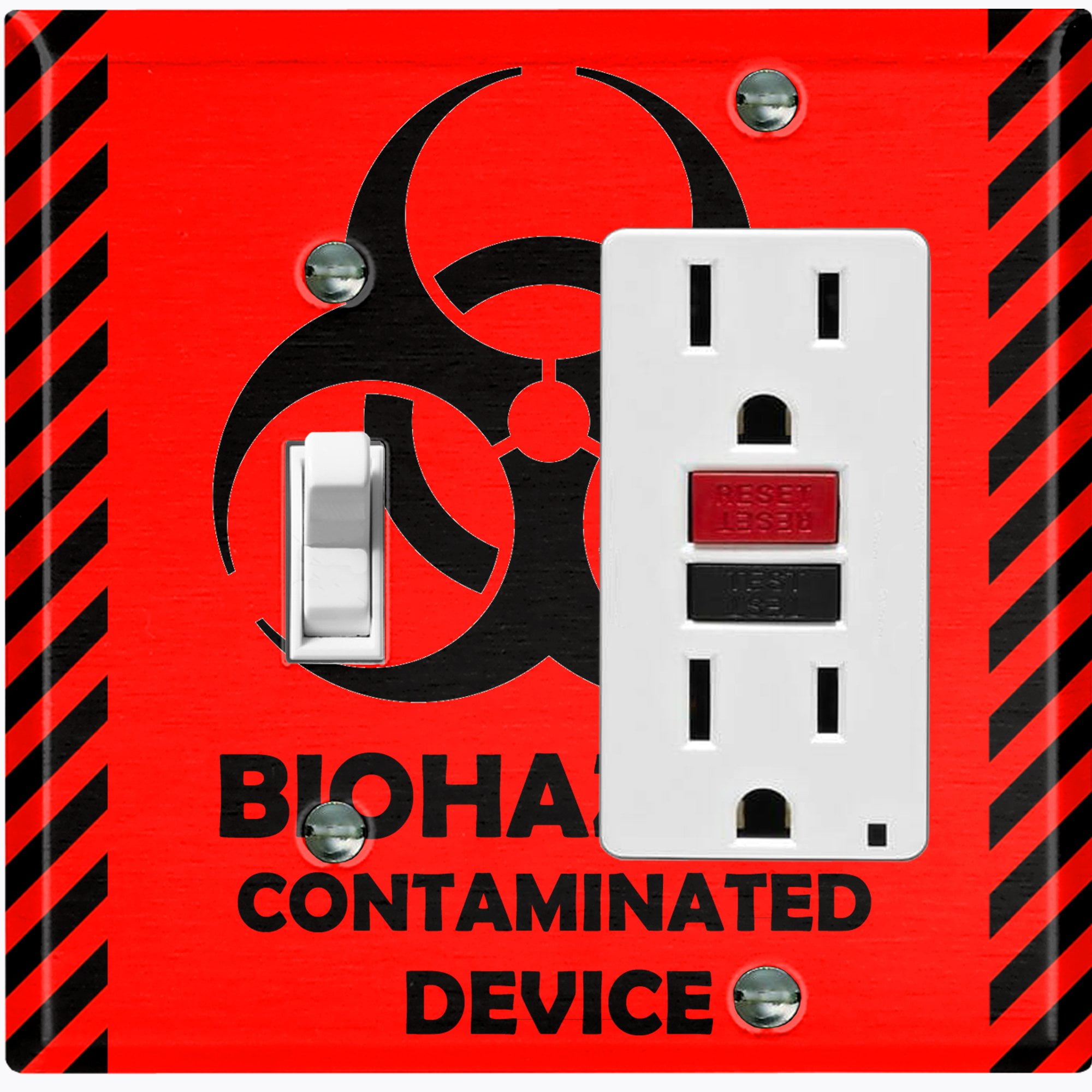 Metal Light Switch Plate Cover Red Contaminated Biohazard Sign SGN001 ...