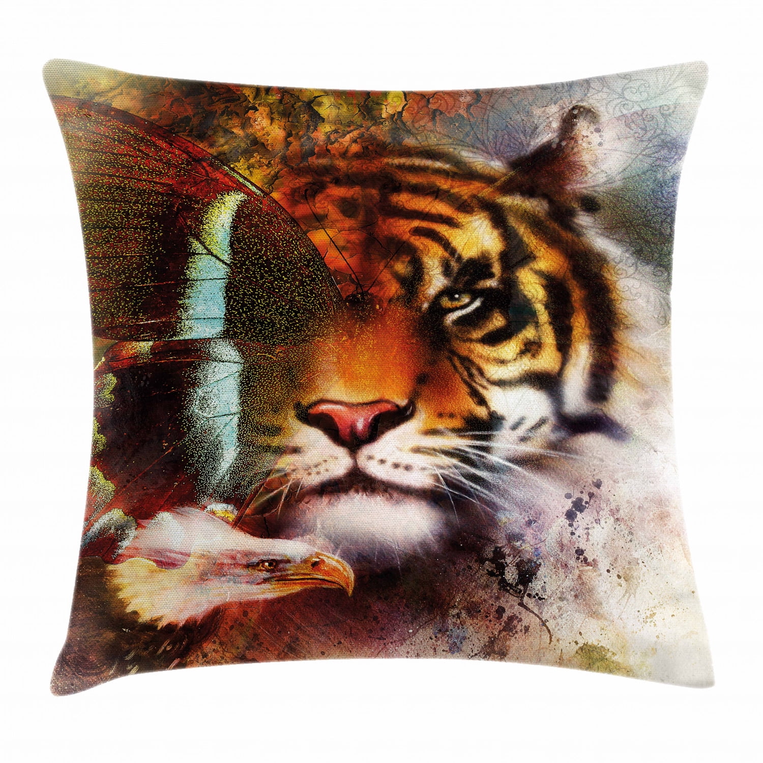 Tiger Throw Pillow Cushion Cover, Various Symbols of Nature Large ...