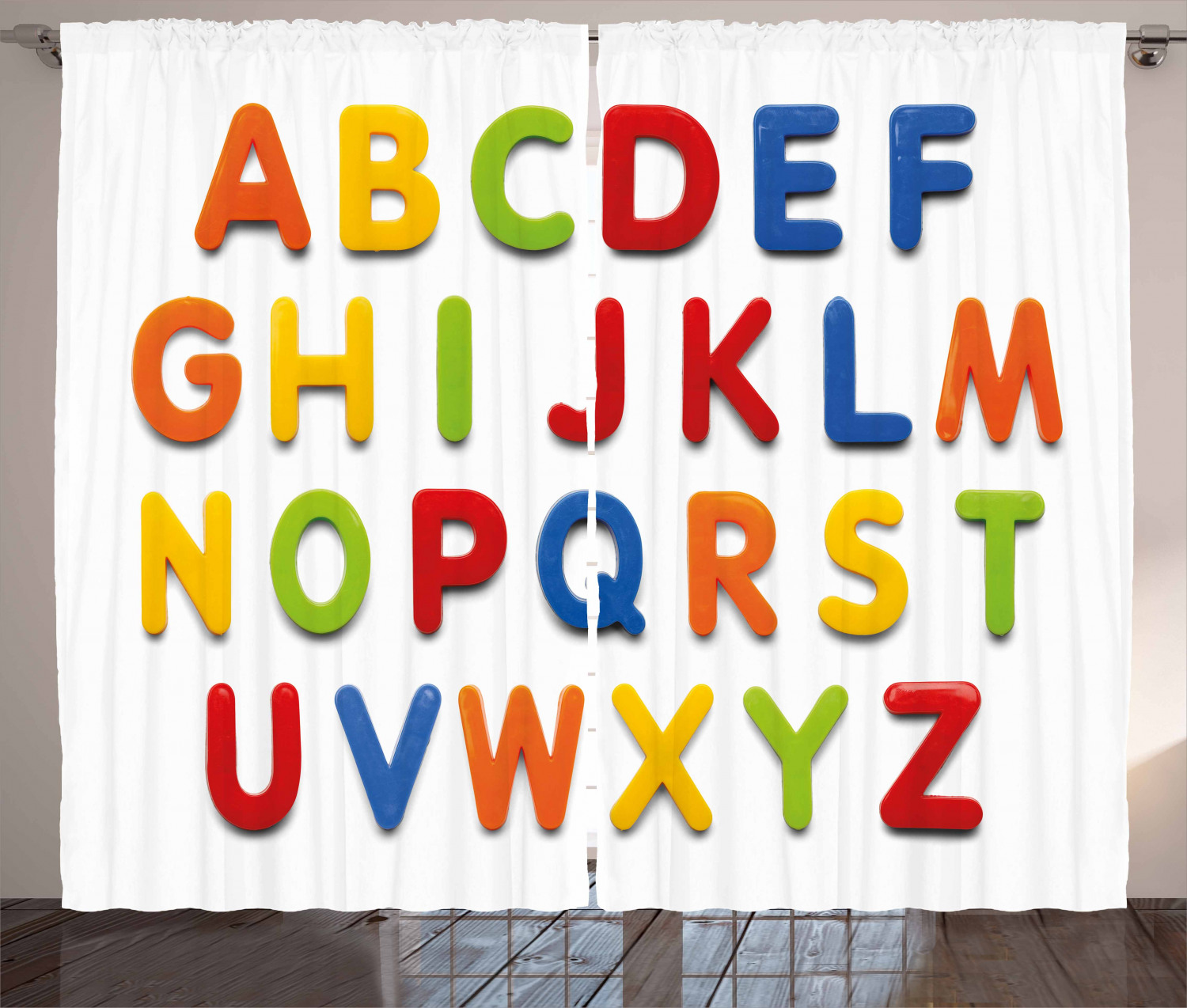 Letters Curtains 2 Panels Set, Multicolored Collection of Alphabet ...