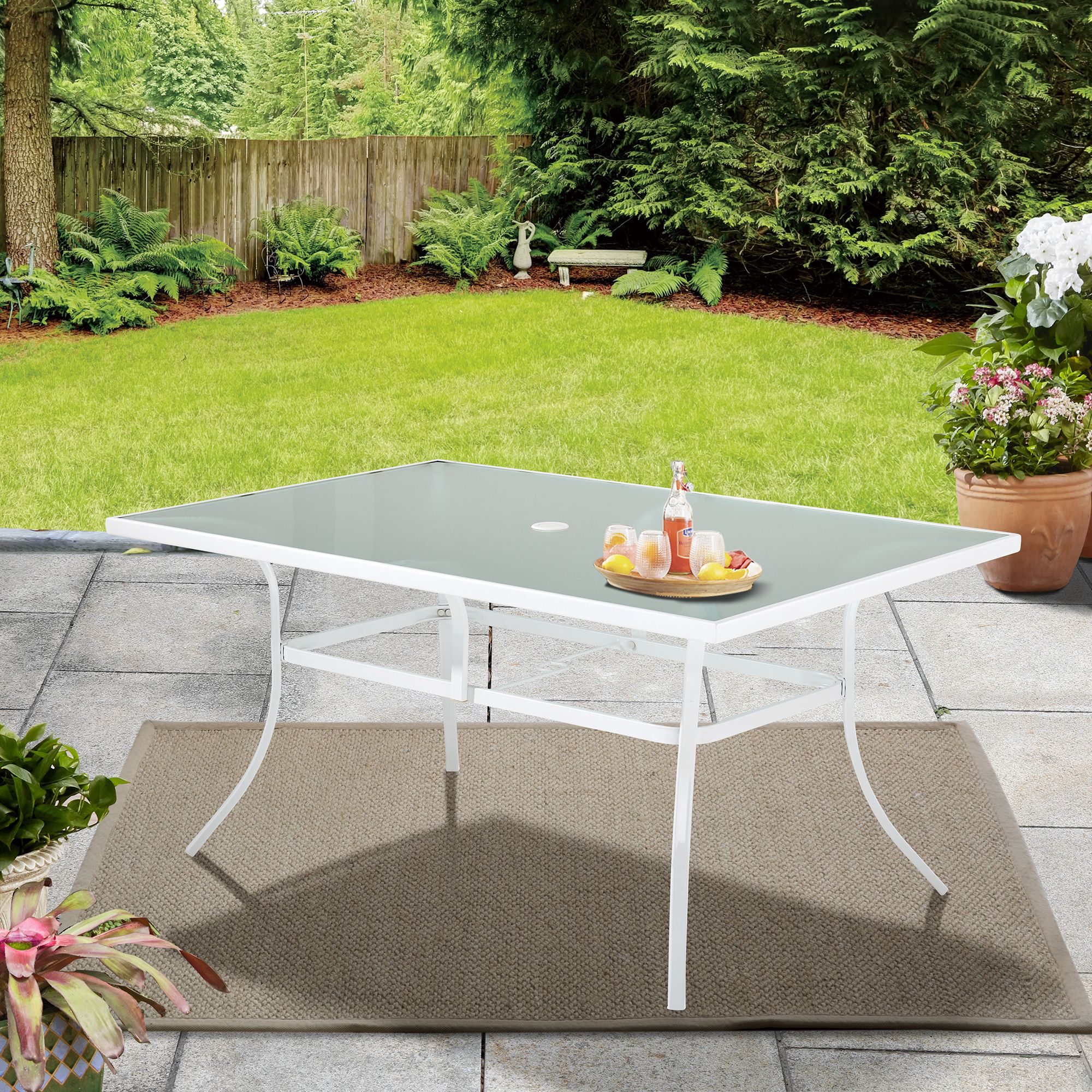 Mainstays 60 Rectangle Glass Top Outdoor Patio Dining Table White Mainstays 60 Rectangle Glass Top Outdoor Patio Dining Table White