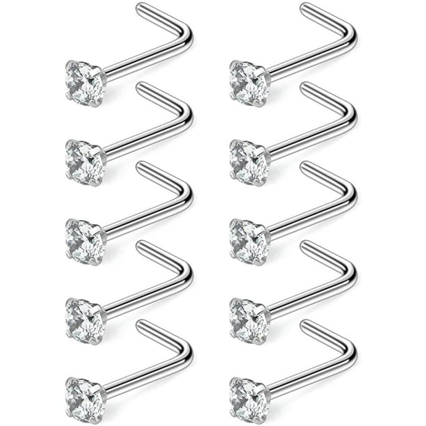 Briana Williams 18G Nose RingSurgical Steel Diamond CZ Nose Stud Rings L Shaped Piercing Jewelry ...