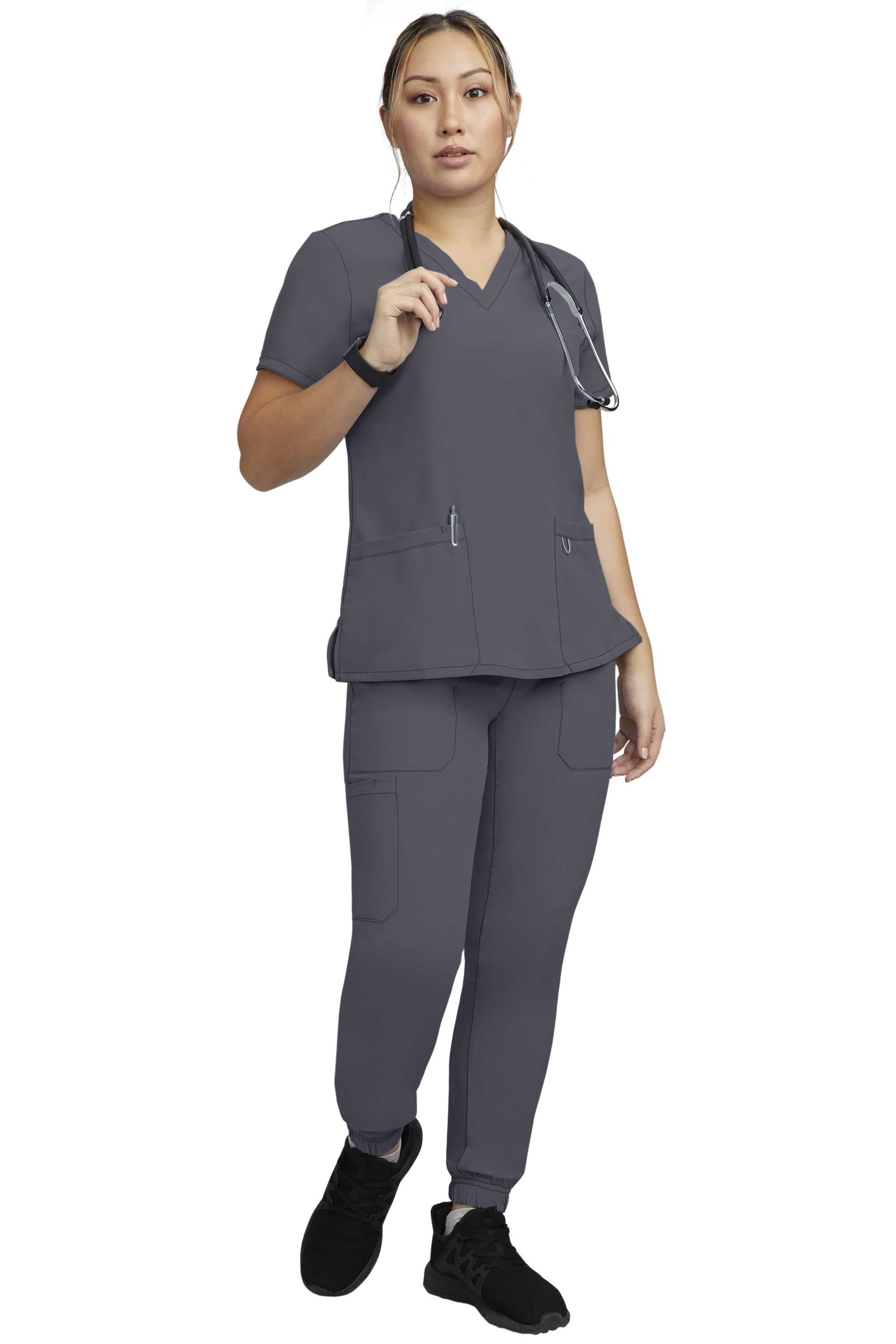 STAT MEDICAL WEAR Women’s Scrubs Set-2 Pocket V-Neck Scrub Top with 5 ...
