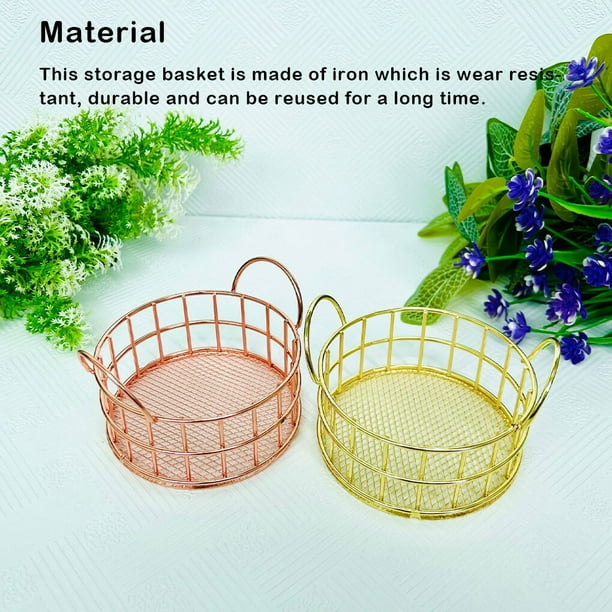 Tabletop Iron Storage Bin with Handle Sundries Basket Organizer Baskets ...