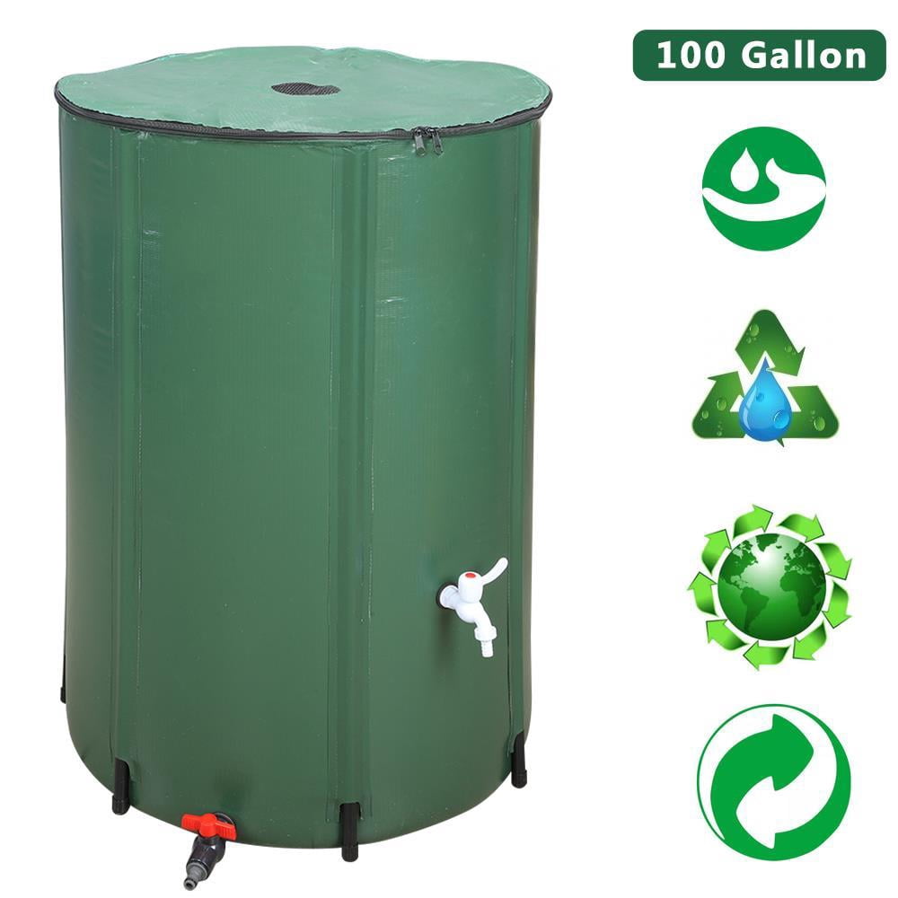 GoDecor 100 Gallon Rain Barrel Outdoor Patio Water Storage Barrel Green ...