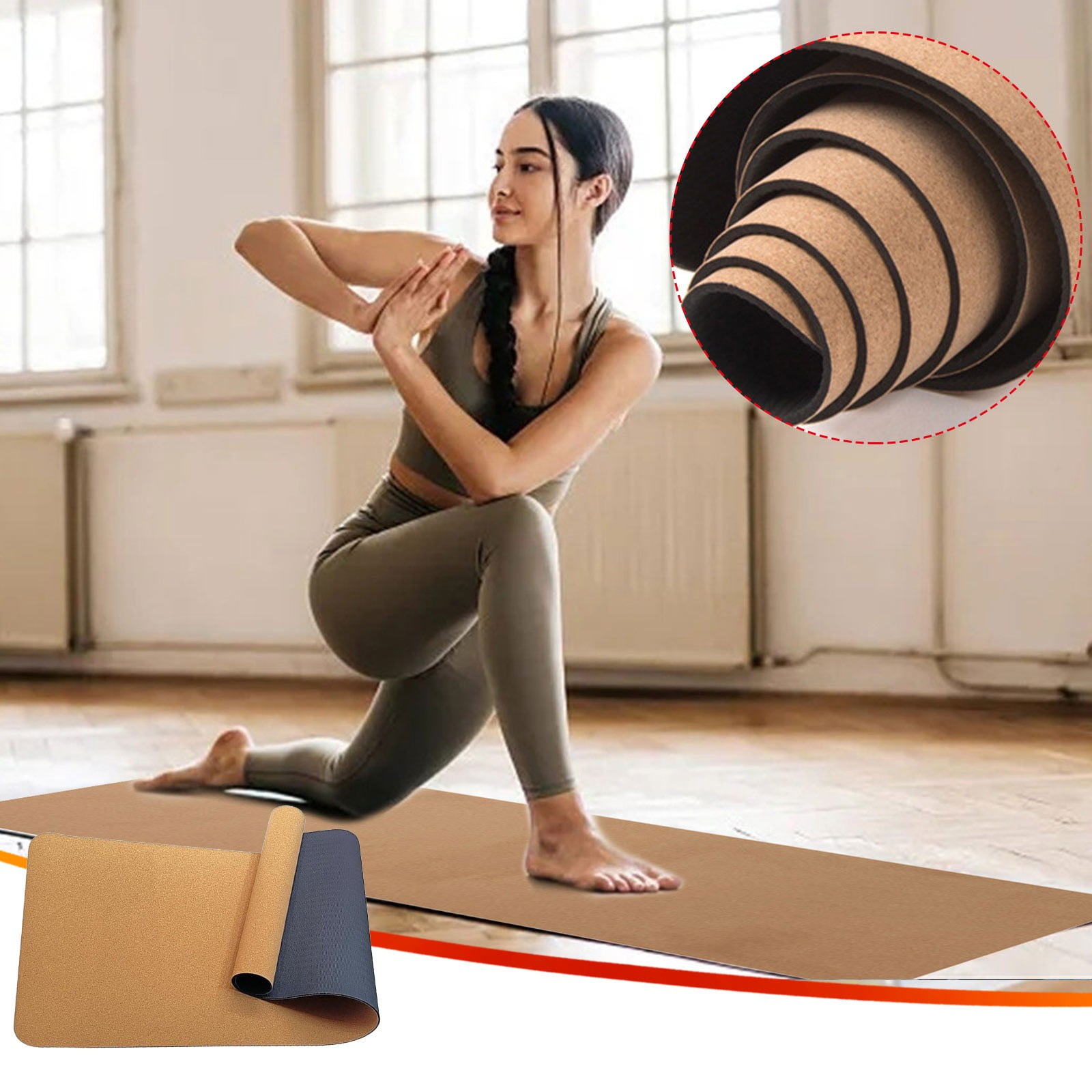 Mefallenssiah Natural Foldable Cork Yoga Mat Non Slip and ...